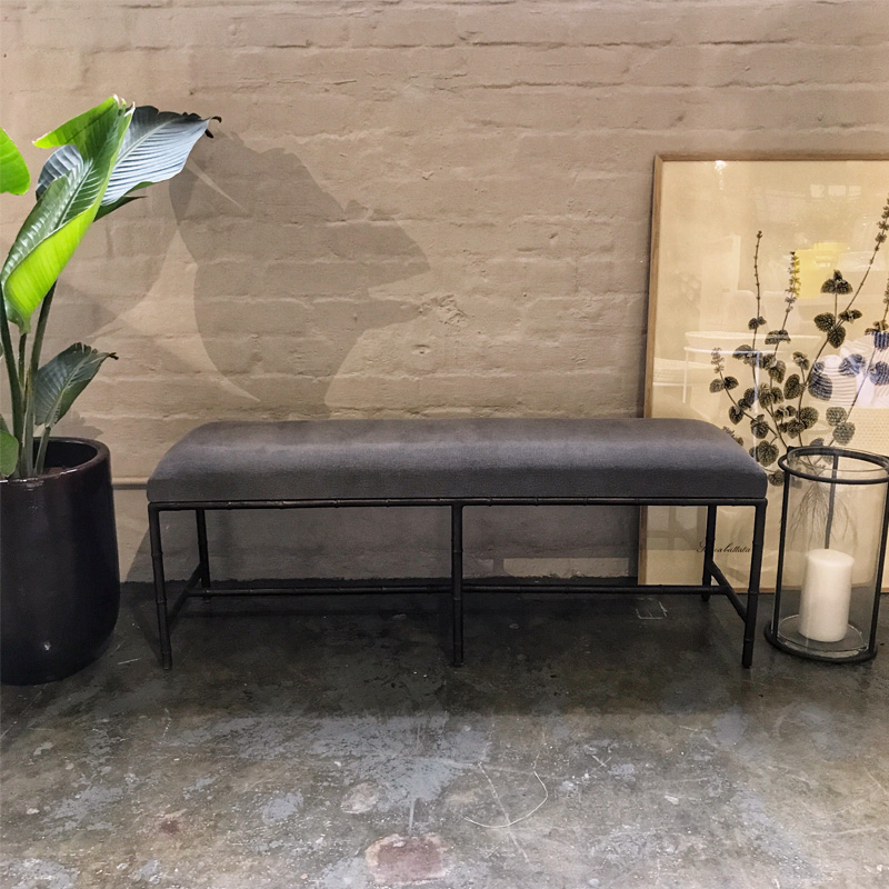 Upholstered Iron Bench – Pezula Interiors